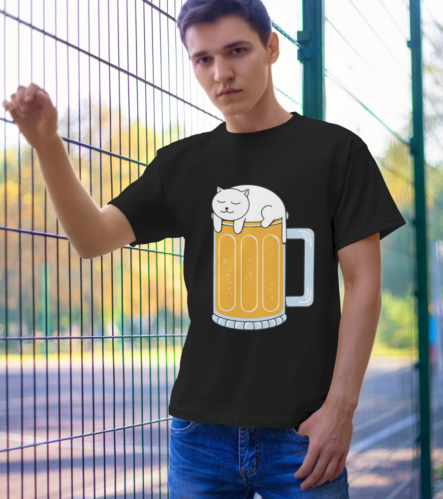 Cat Sleeping On Beer Mug Clipart T-Shirt