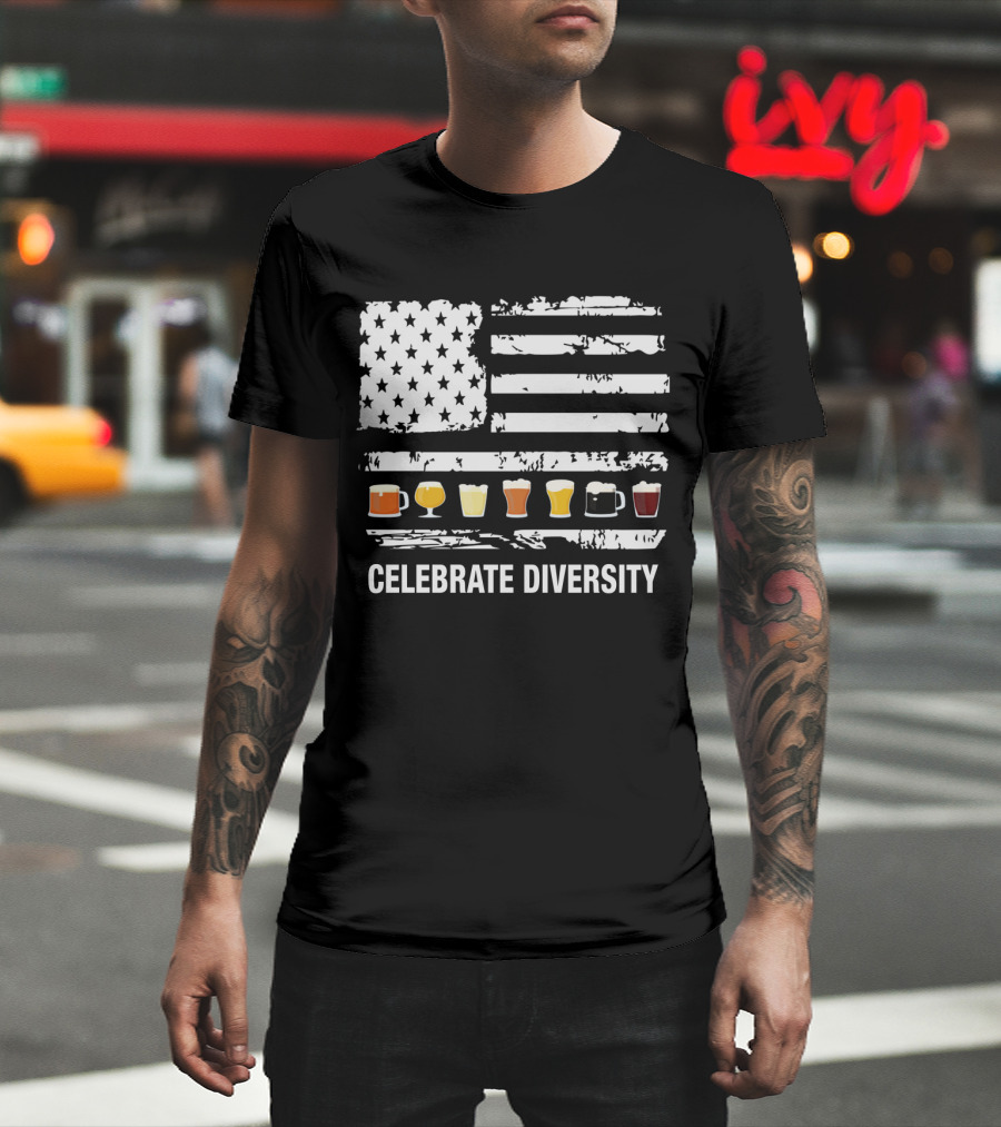 Celebrate Diversity American Flag Beer Glasses T-Shirt