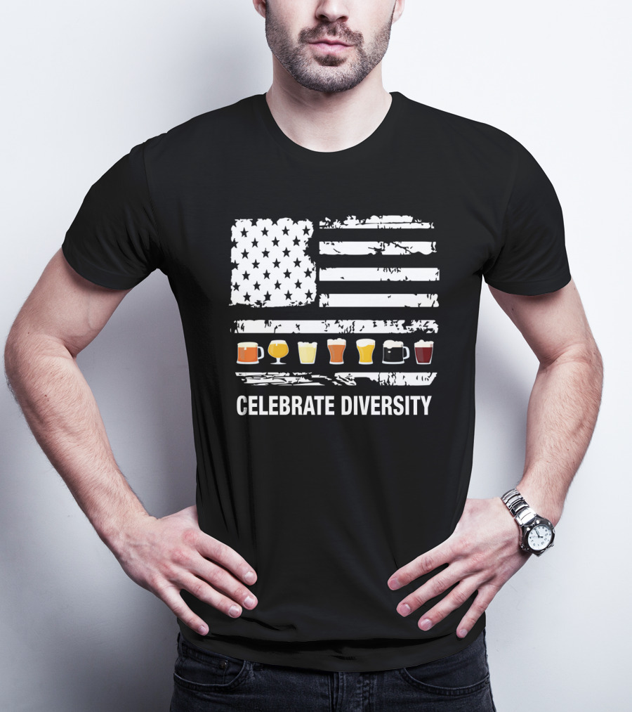 Celebrate Diversity American Flag Beer Glasses T-Shirt