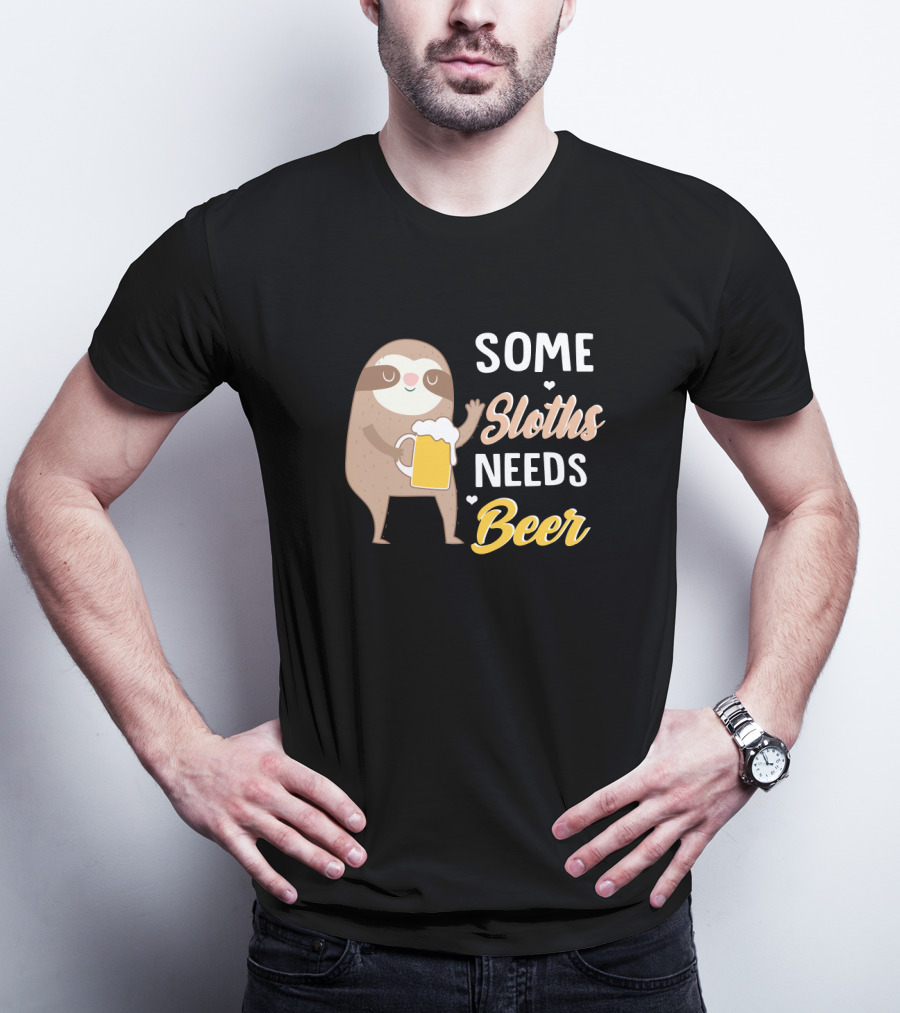 Some Sloths Needs Beer With Cute Sloth Holding Mug T-Shirt