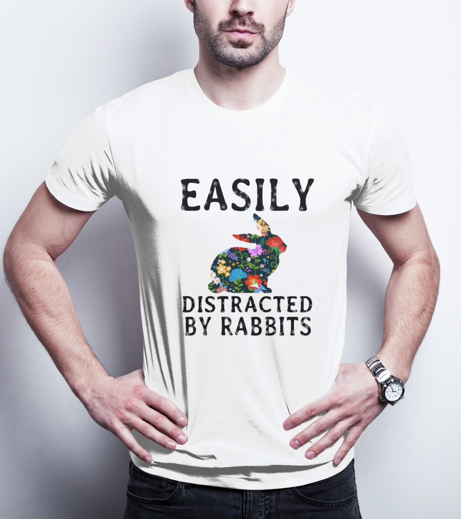 Easily Distracted By Rabbits With Floral Patterned Bunny T-Shirt