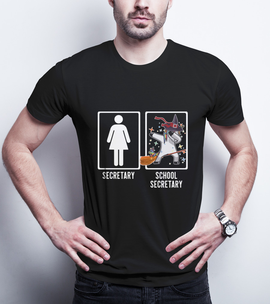 Secretary Unicorn Witch Costume Magic Broom Fantasy School Secretary T-Shirt