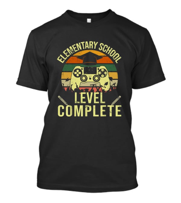 Elementary School Level Complete Graduation Gamer Controller Sunset Retro T-Shirt