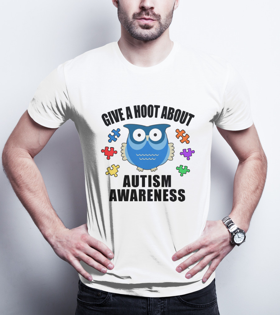 Give A Hoot About Autism Awareness With Owl And Colorful Puzzle Pieces T-Shirt