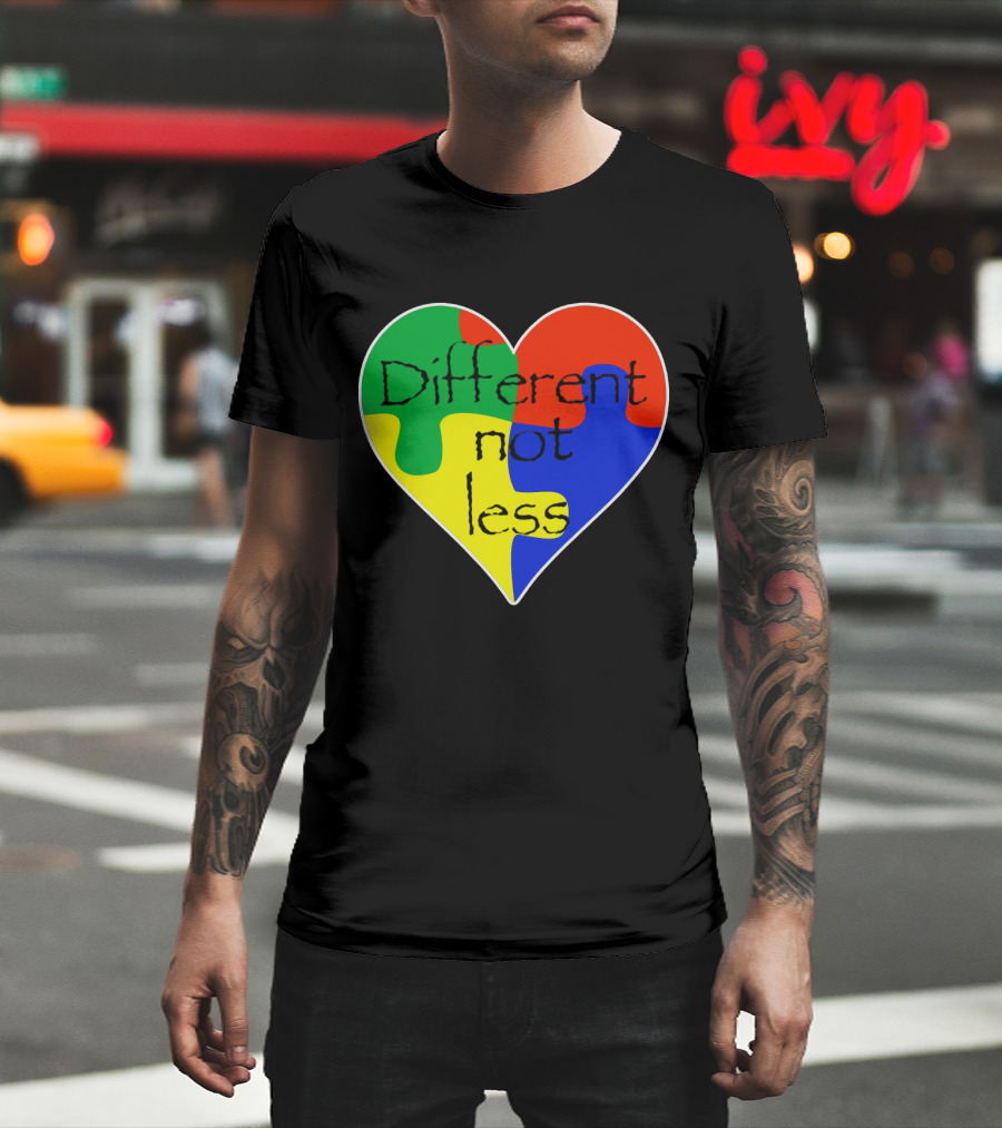 Different Not Less Heart Puzzle Autism Awareness T-Shirt