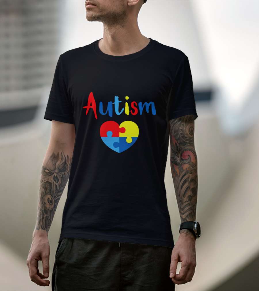 Autism Puzzle Heart Multicolor Design Awareness T-Shirt