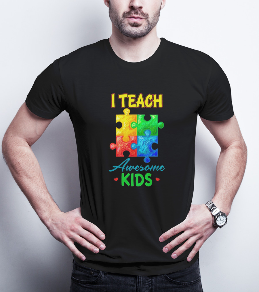 I Teach Awesome Kids Autism Puzzle Pieces T-Shirt