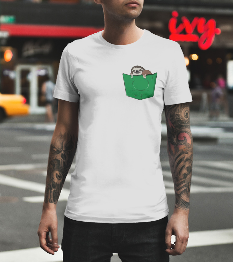 Cute Sloths Pocket With Adorable Sloth Peeking From Green Pocket T-Shirt