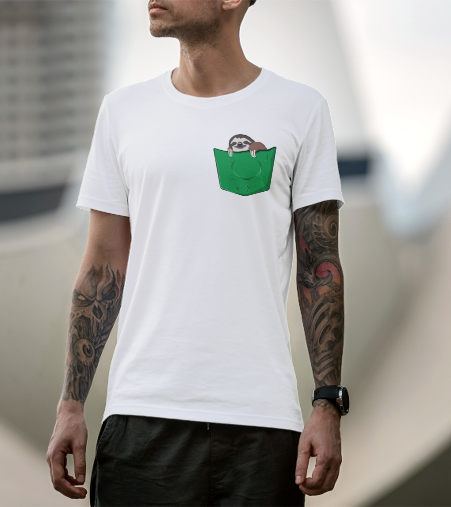 Cute Sloths Pocket With Adorable Sloth Peeking From Green Pocket T-Shirt