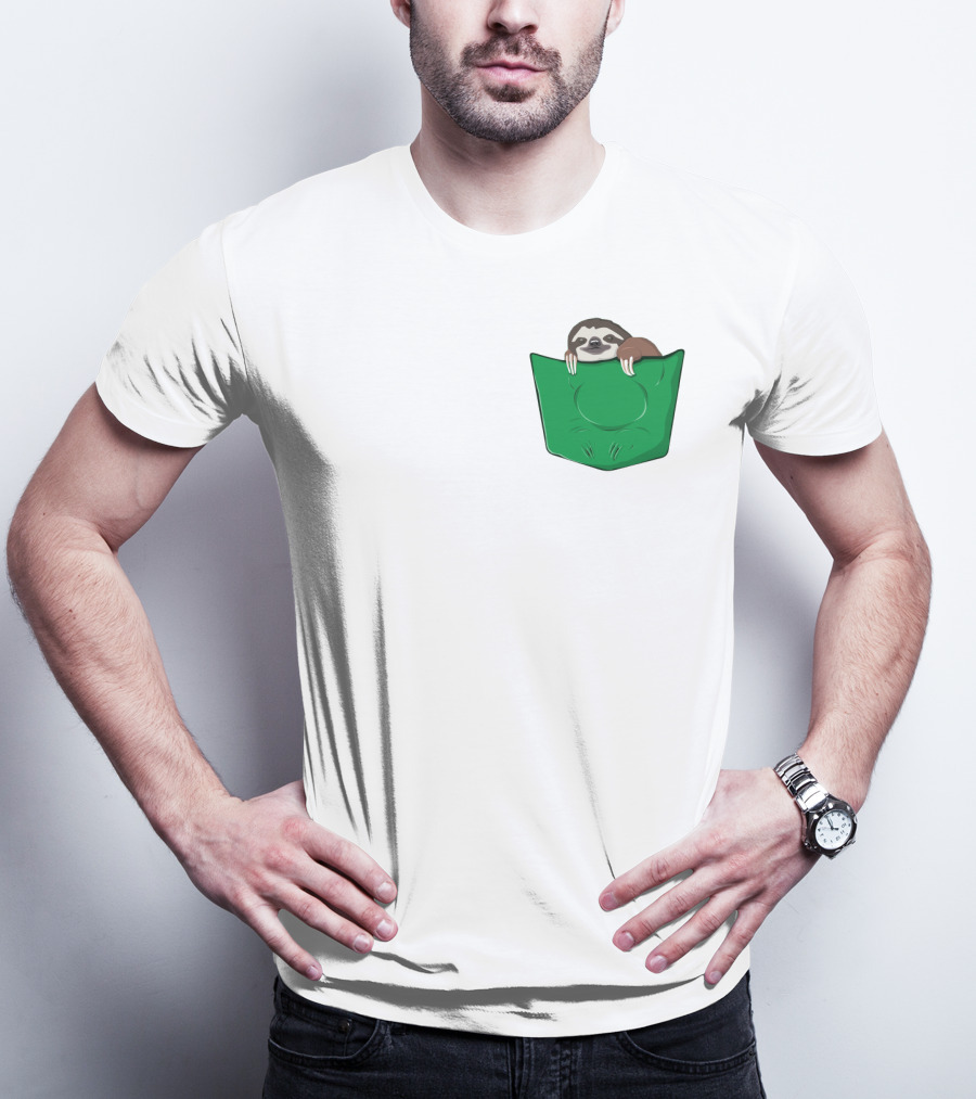 Cute Sloths Pocket With Adorable Sloth Peeking From Green Pocket T-Shirt