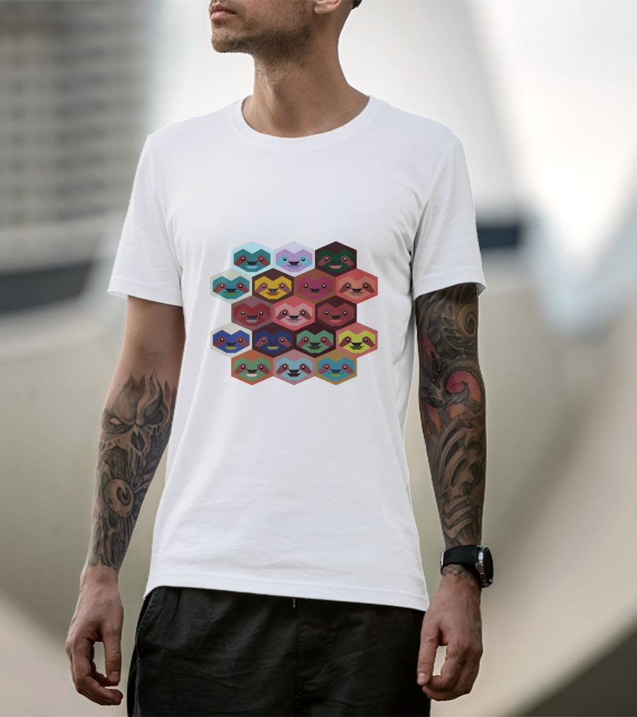 Colorful Hexagon Faces Of Sloths T-Shirt