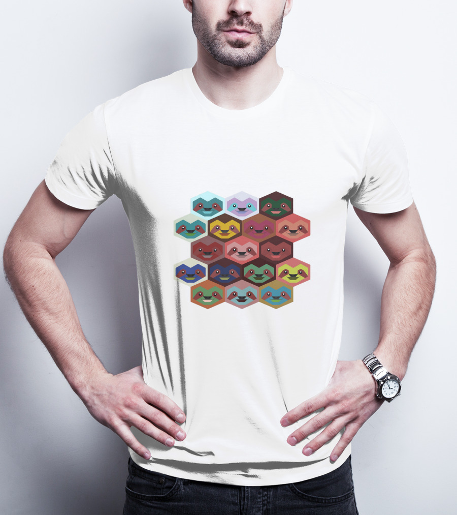 Colorful Hexagon Faces Of Sloths T-Shirt