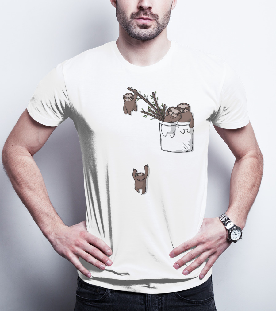 Pocket Sloth Family Hanging On Branches T-Shirt