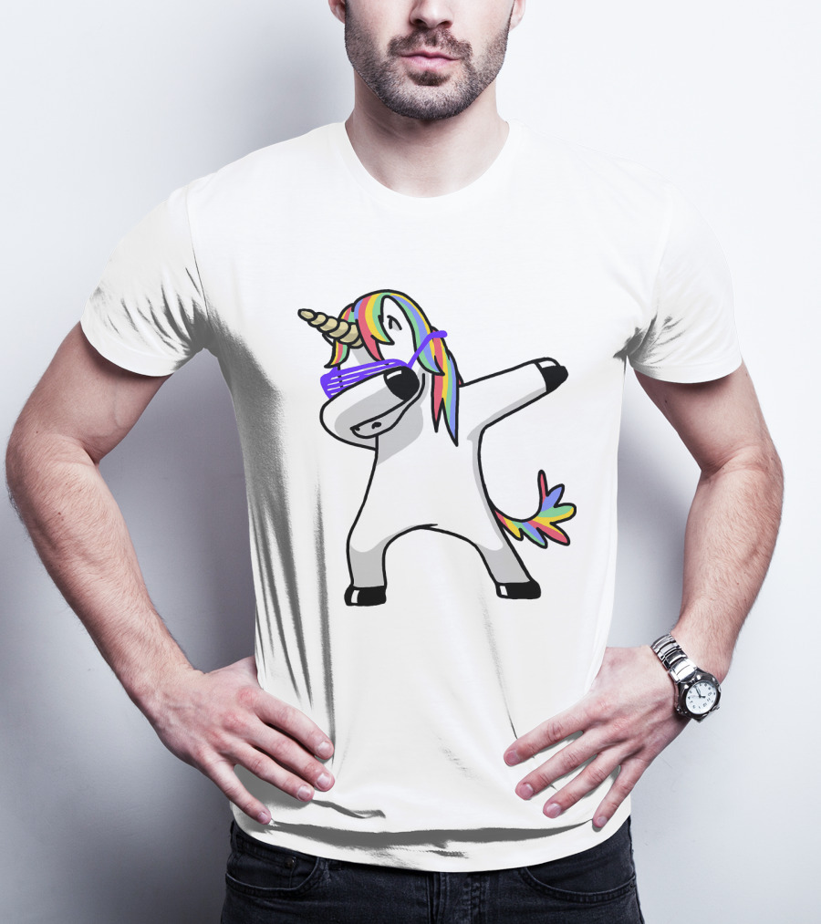 Colorful Rainbow Mane Unicorn In Dabbing Pose With Sunglasses T-Shirt