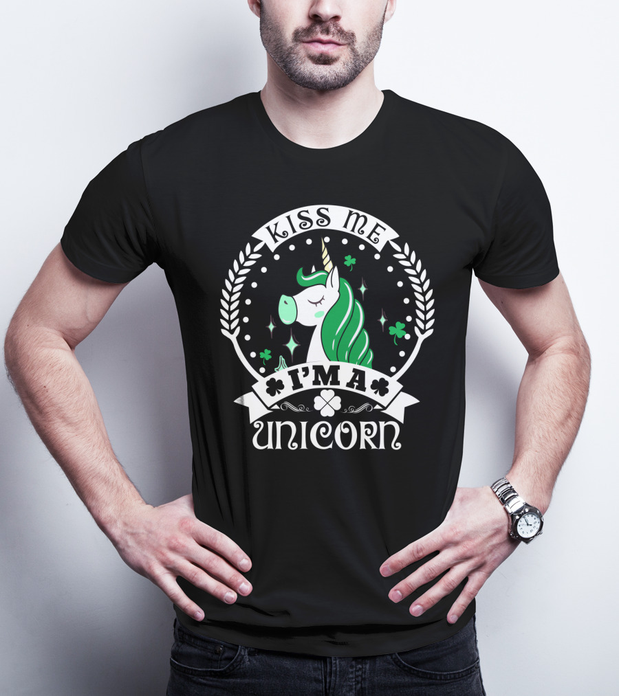 Kiss Me I'm A Unicorn St Patrick's Lucky Shamrock T-Shirt