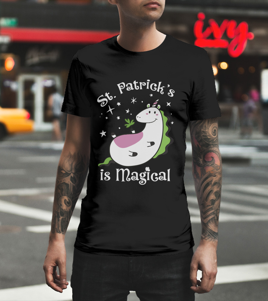 St. Patrick's Is Magical Shamrock Unicorn With Stars And Green Mane T-Shirt