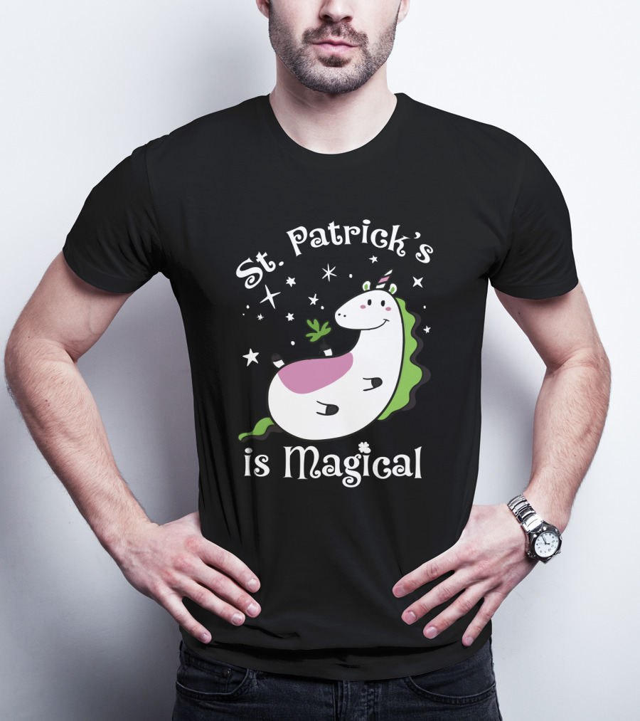 St. Patrick's Is Magical Shamrock Unicorn With Stars And Green Mane T-Shirt