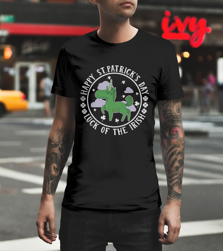 Happy St. Patrick's Day Luck Of The Irish Green Unicorn Clover Clouds T-Shirt