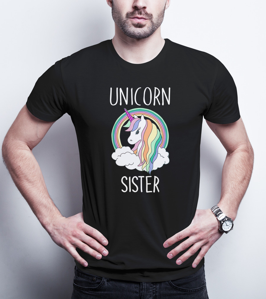 Unicorn Sister Colorful Rainbow Mane In Clouds T-Shirt