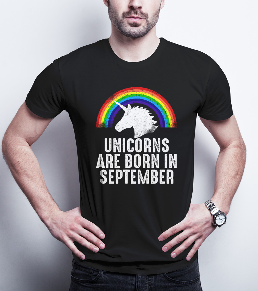 Unicorns Are Born In September Rainbow Unicorn Head T-Shirt