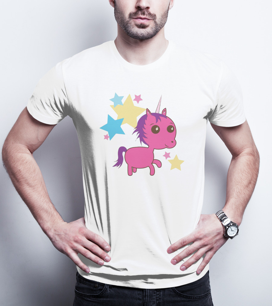 Pink Trippin Sparkles Unicorn With Colorful Stars T-Shirt