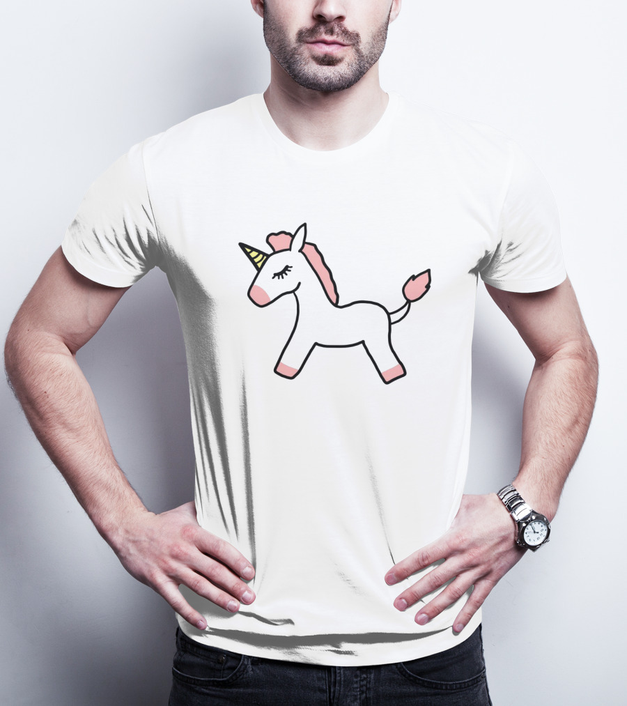 Pink Unicorn Cute Cartoon White Background T-Shirt