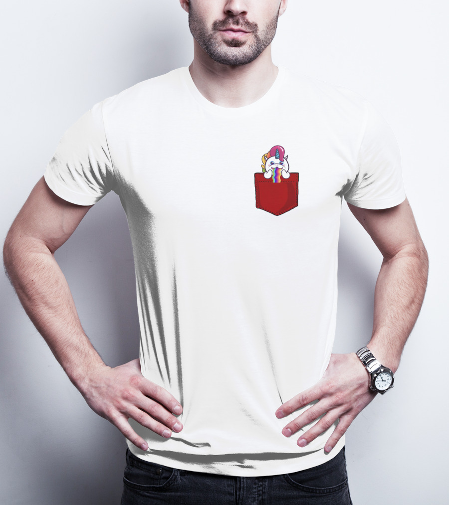 Crying Rainbow Unicorn In Red Pocket T-Shirt
