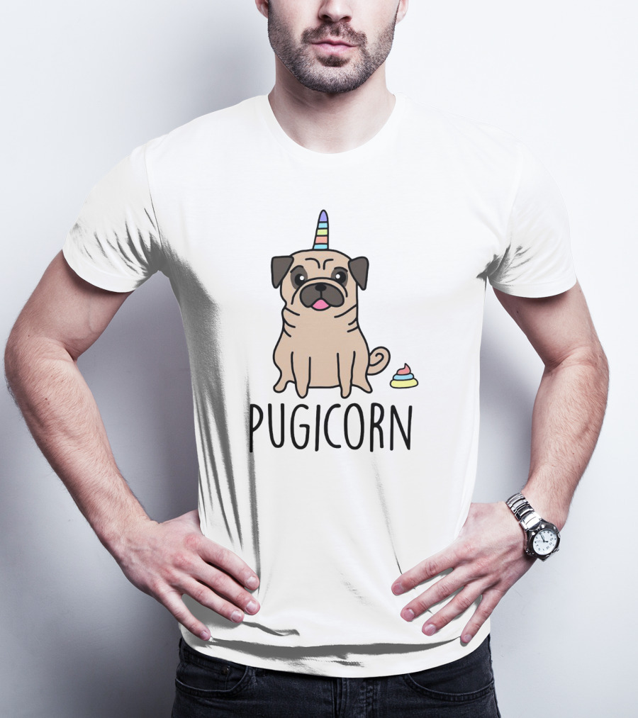 Pugicorn Rainbow Unicorn Horn Pug With Colorful Poop T-Shirt