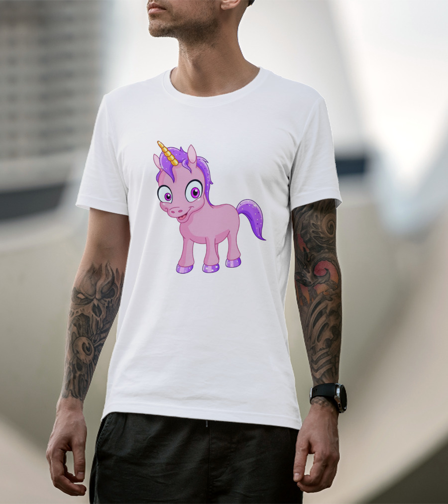 Pink Pony Unicorn With Purple Mane And Sparkling Horn T-Shirt