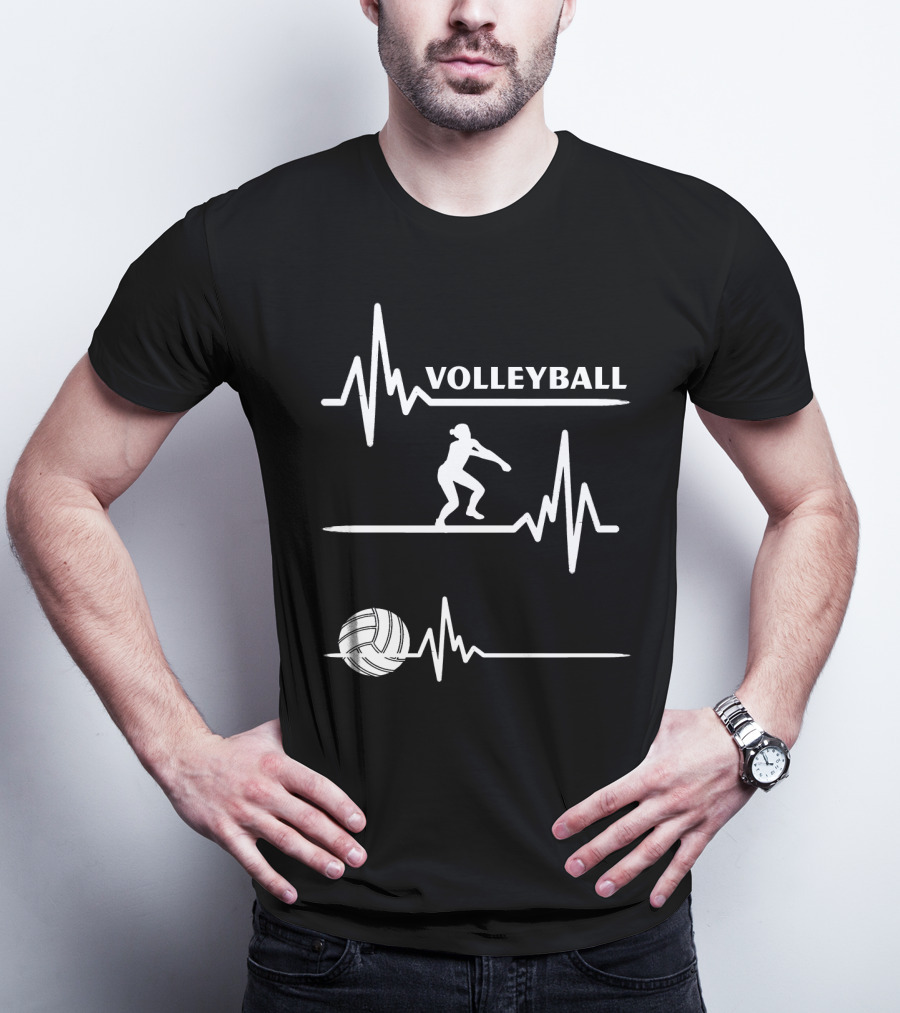 Volleyball Heartbeat Player Silhouette With Ball And Pulse Lines T-Shirt