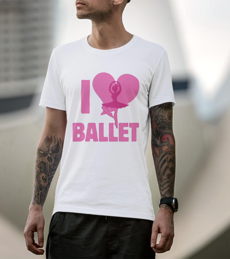 I Heart Ballet Pink Ballerina Silhouette In Love Heart T-Shirt