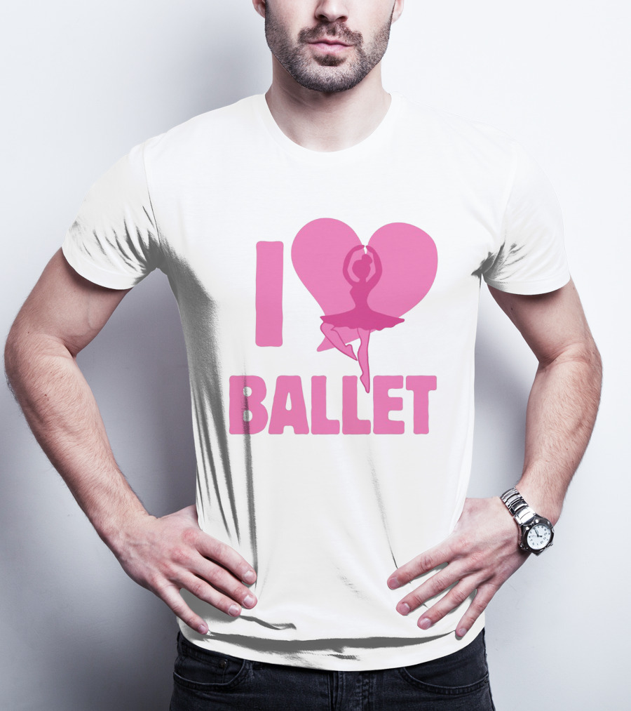 I Heart Ballet Pink Ballerina Silhouette In Love Heart T-Shirt