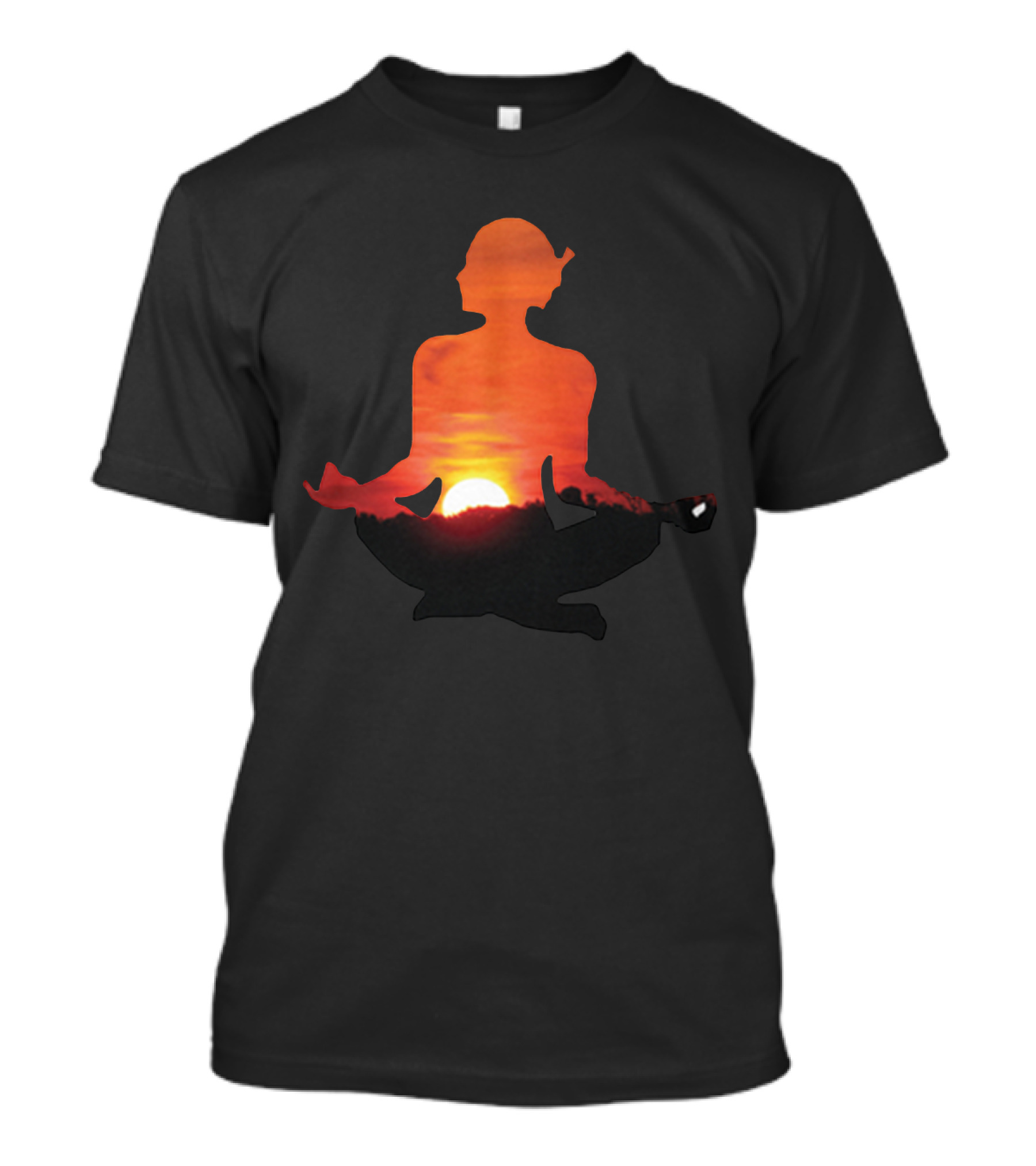 Yoga Meditation Silhouette Over Vibrant Sunset Horizon T-Shirt