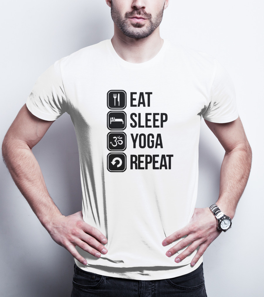 Eat Sleep Yoga Repeat Om Symbol Icons Sequence T-Shirt