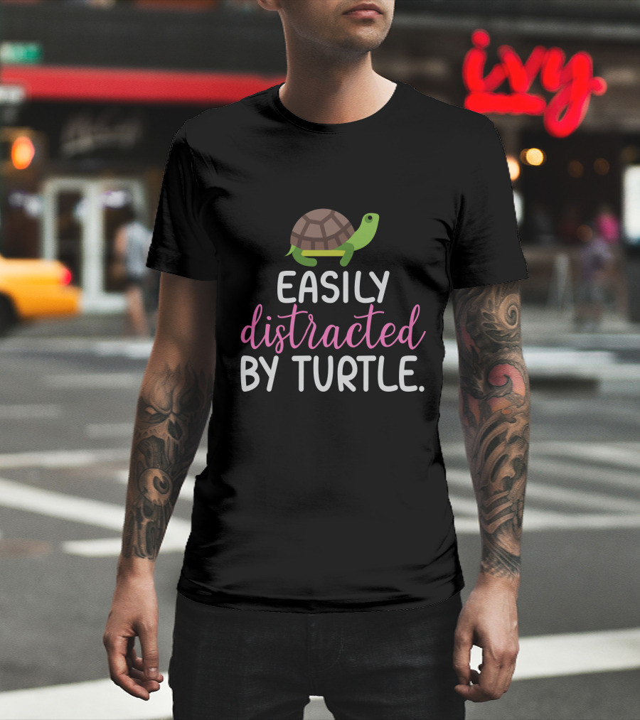 Easily Distracted By Turtle Cute Green Cartoon T-Shirt