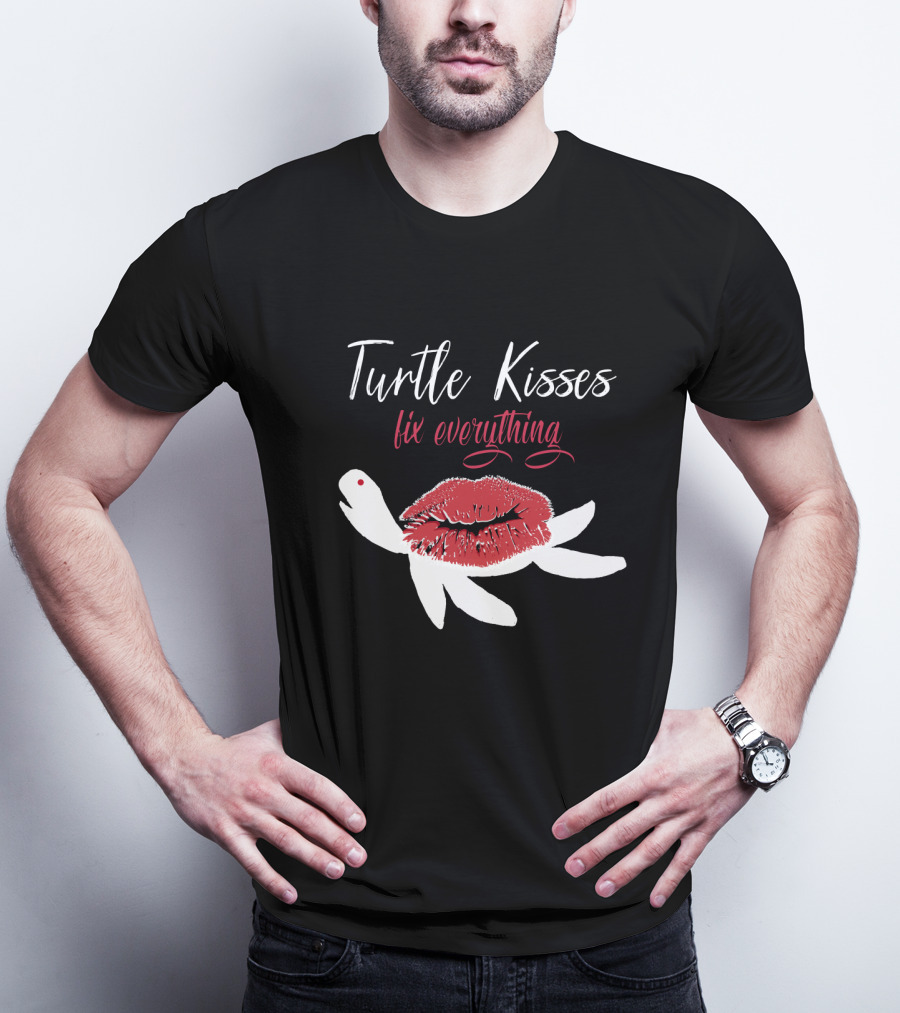 Turtle Kisses Fix Everything Red Lips And White Turtle T-Shirt