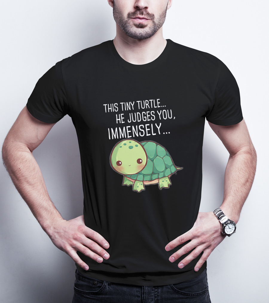 This Tiny Turtle He Judges You Immensely Cute Cartoon T-Shirt