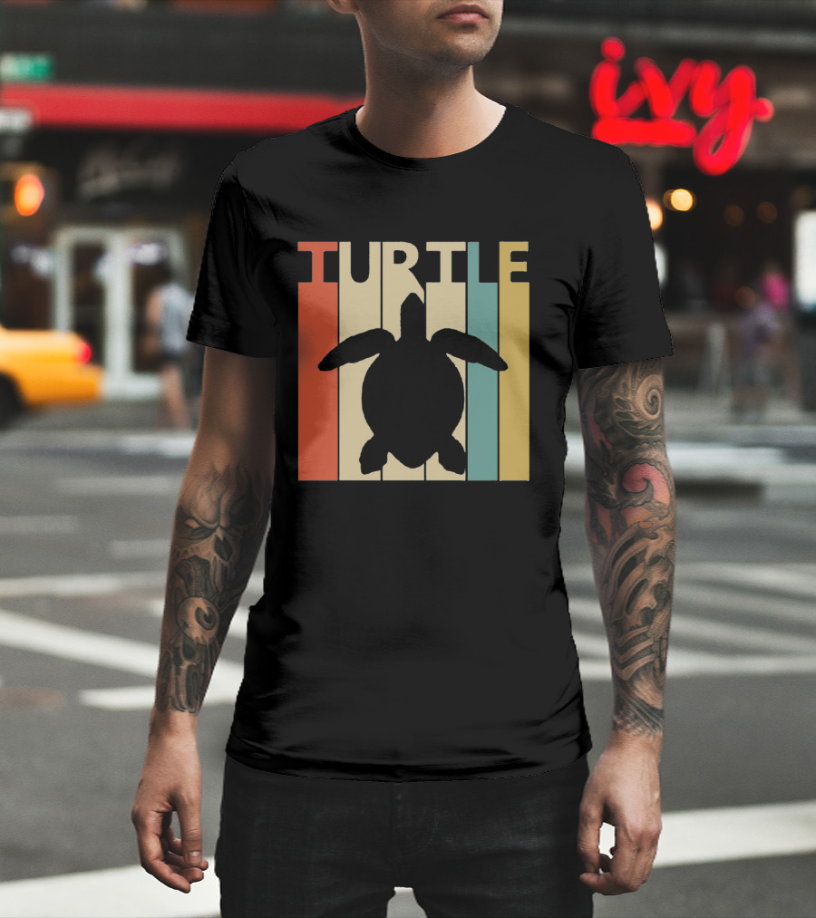 Turtle Retro Silhouette Colorful Stripes Spirit Animal T-Shirt