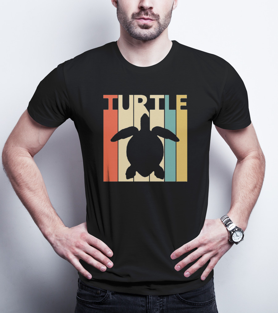 Turtle Retro Silhouette Colorful Stripes Spirit Animal T-Shirt