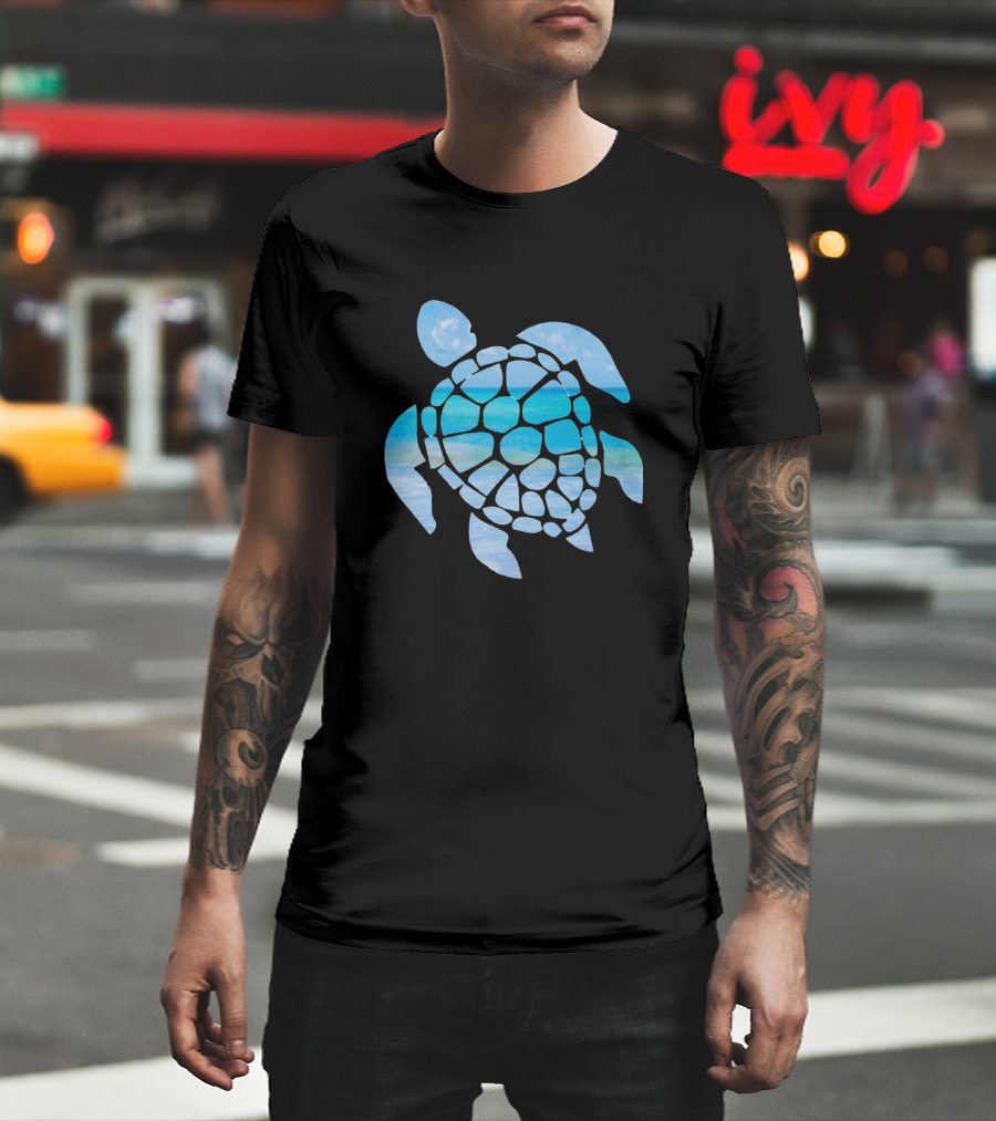 Tropical Ocean Sea Turtle Silhouette With Sky And Waves T-Shirt