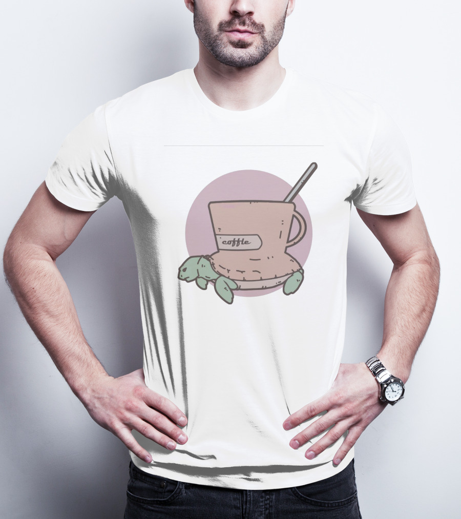 Coffle Turtle Pastel Coffee Cup Hybrid Illustration With Spoon T-Shirt