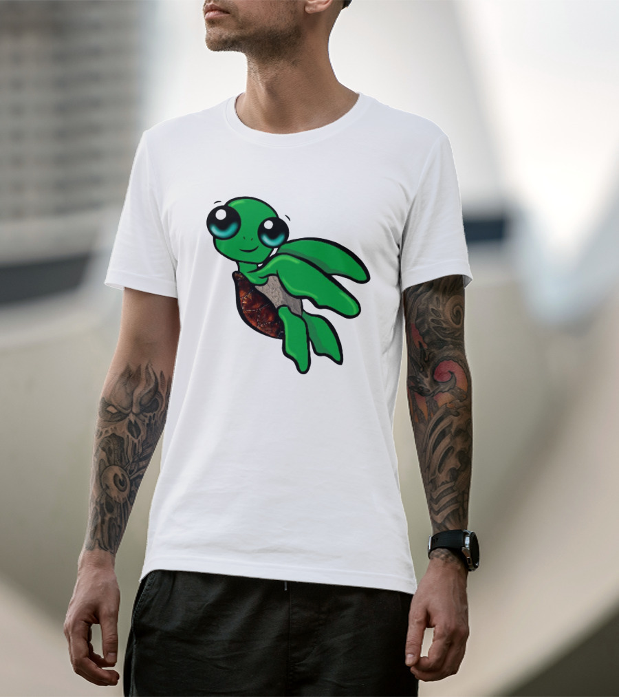 Funky Turtle Cute Green Cartoon Character With Big Eyes T-Shirt