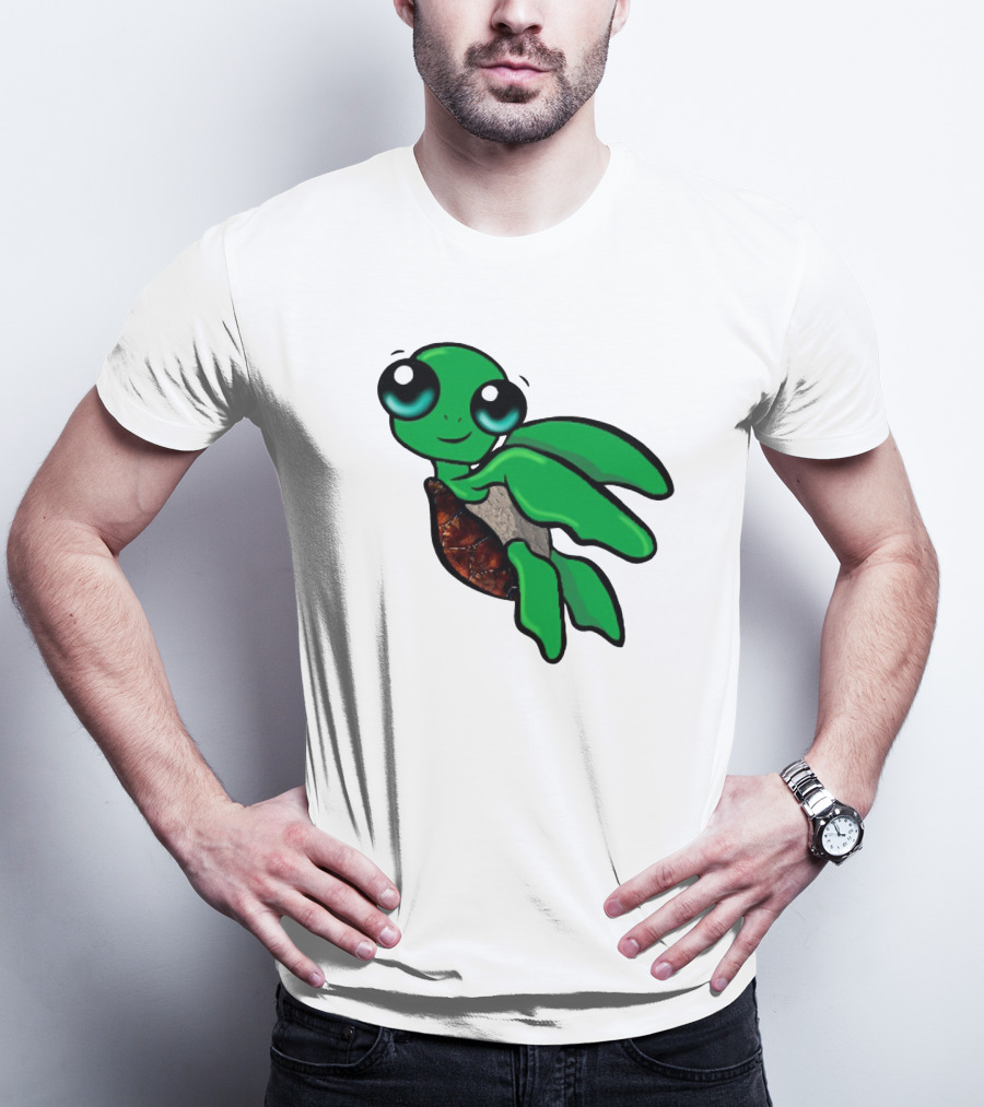 Funky Turtle Cute Green Cartoon Character With Big Eyes T-Shirt