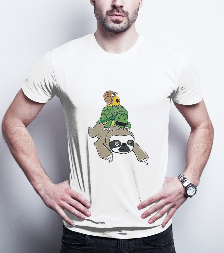Sloth And Turtle Snail Stack Ride Adventure T-Shirt