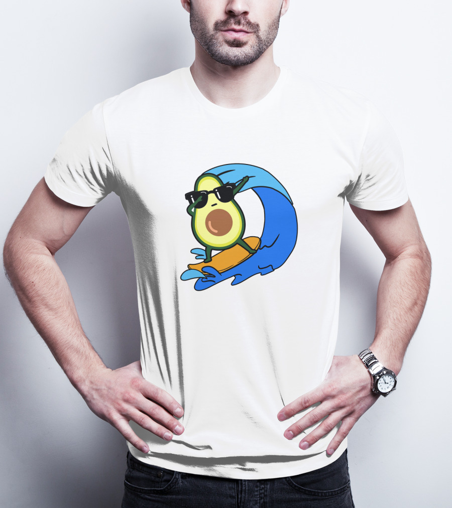 Avocado Wearing Sunglasses Riding Blue Ocean Wave T-Shirt