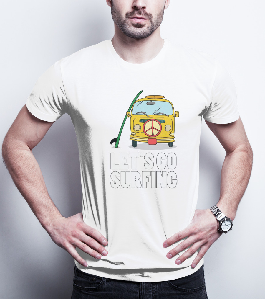 Peace Symbol Surf Bus Adventure - Let's Go Surfing T-Shirt