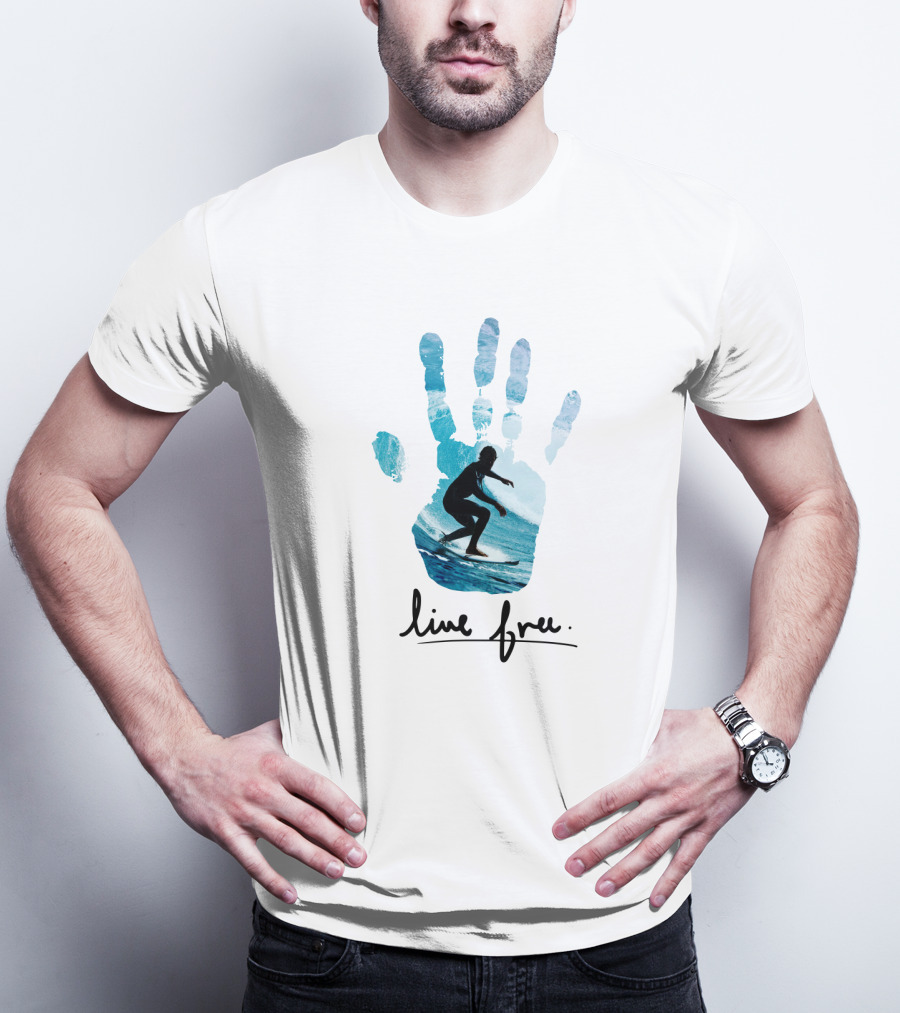 Live Free Surfing Handprint Ocean T-Shirt