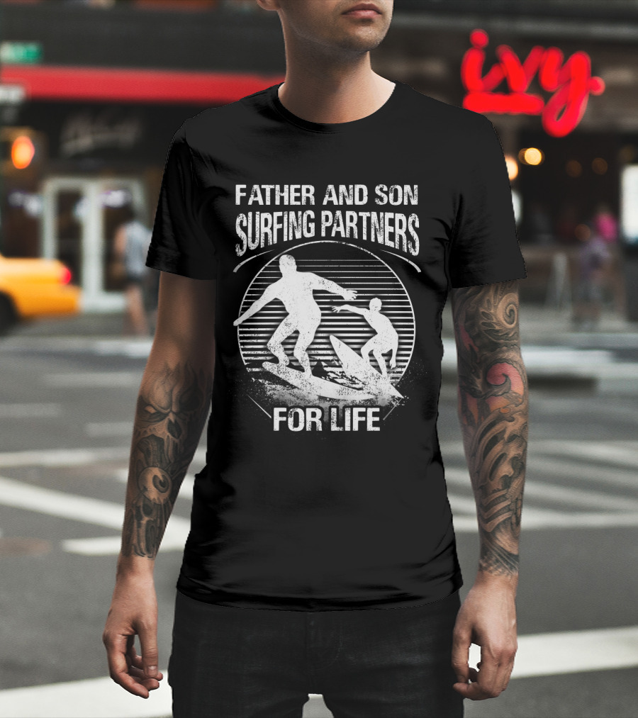 Father And Son Surfing Partners For Life Ocean Waves Adventure T-Shirt