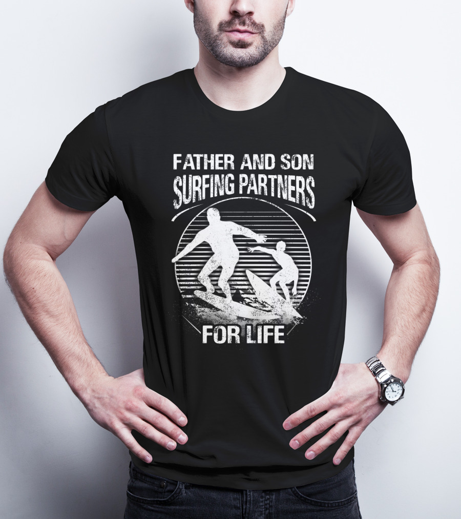 Father And Son Surfing Partners For Life Ocean Waves Adventure T-Shirt