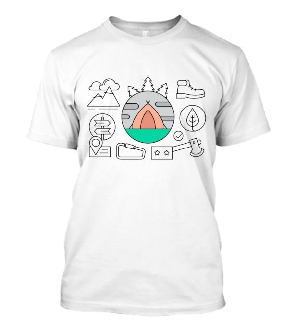 Camping Hiking Mountains Forest Nature Trip Geometry Outdoor Travel Adventure T-Shirt